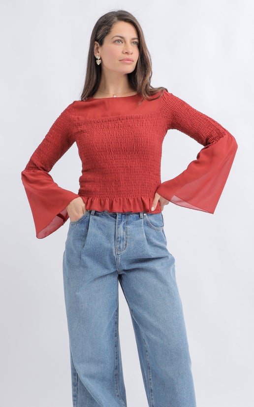 Shop our Chiffon Angel Sleeve Top in Rust | Pagani