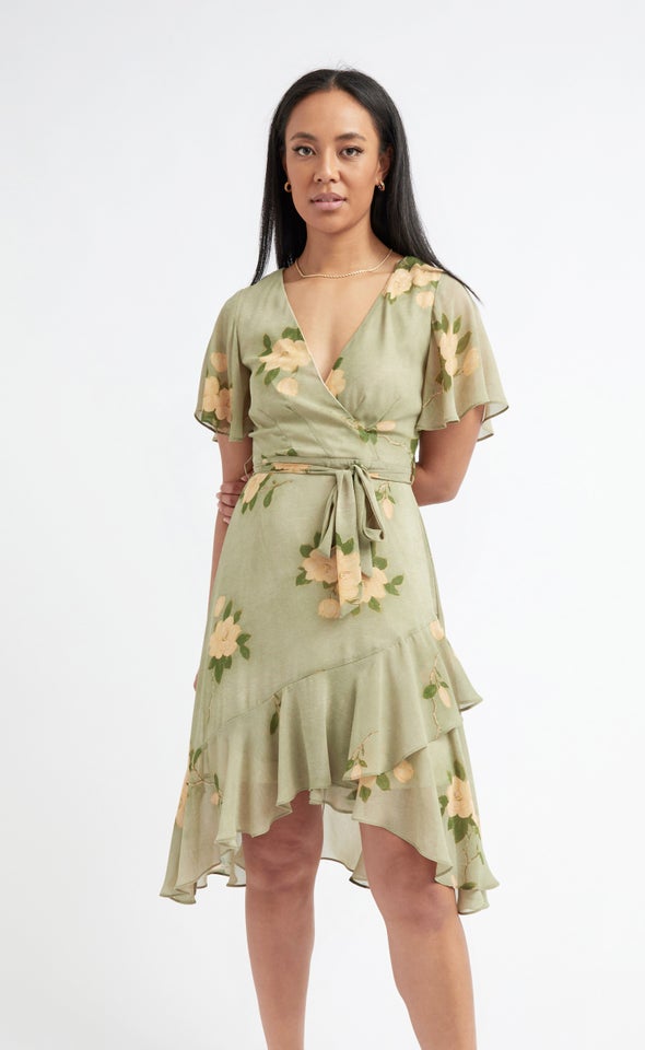 Chiffon Floaty Ruffle Wrap Dress | Pagani