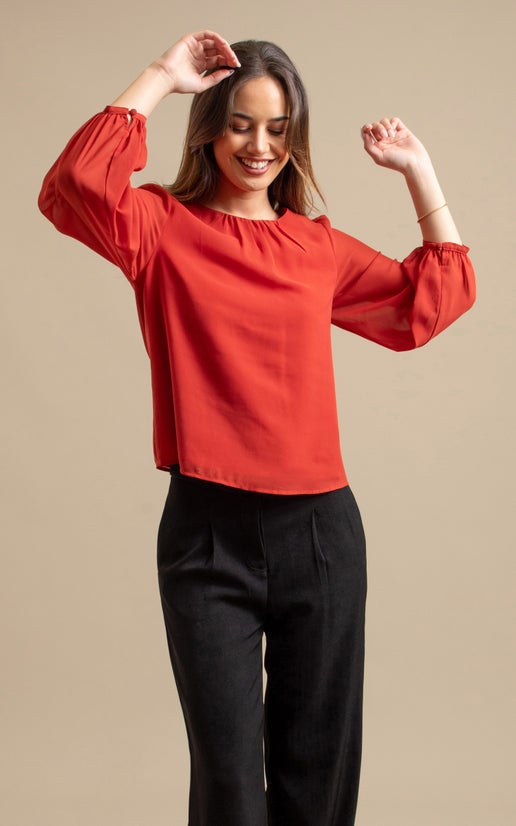 Shop our Chiffon Gathered LS Top in Sienna | Pagani