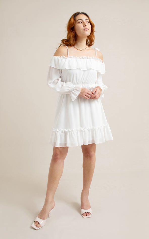 Chiffon Ruffle Off Shoulder Dress | Pagani Chiffon Ruffle Off Shoulder Dress | Pagani