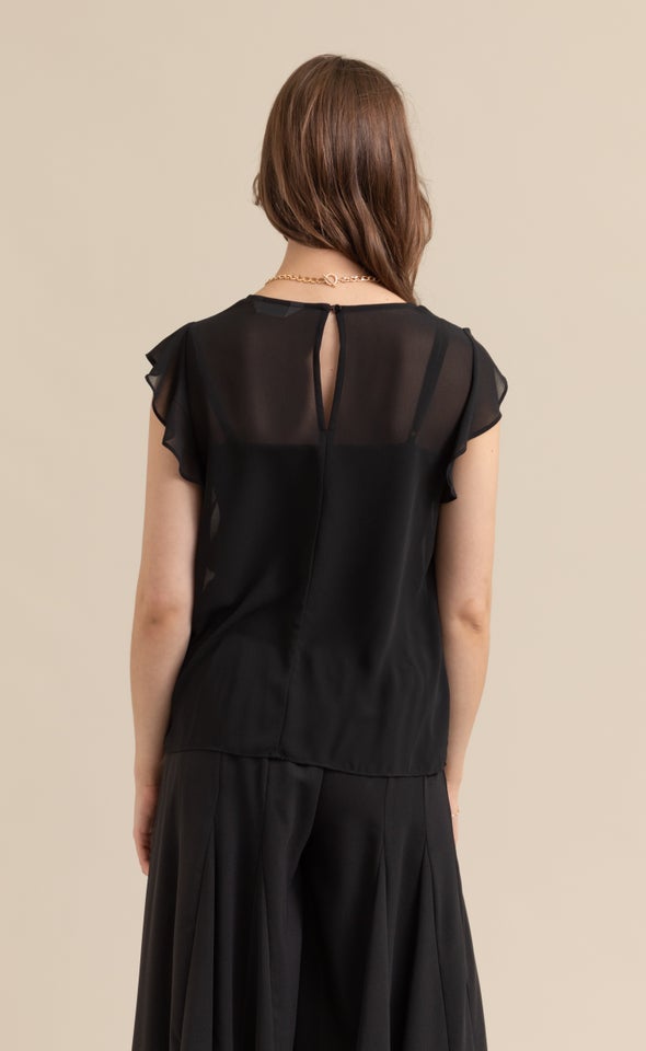 Chiffon Ruffle Sleeve Shell Top | Pagani