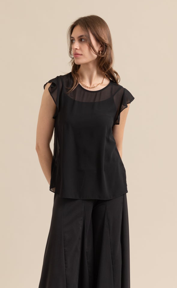 Chiffon Ruffle Sleeve Shell Top | Pagani