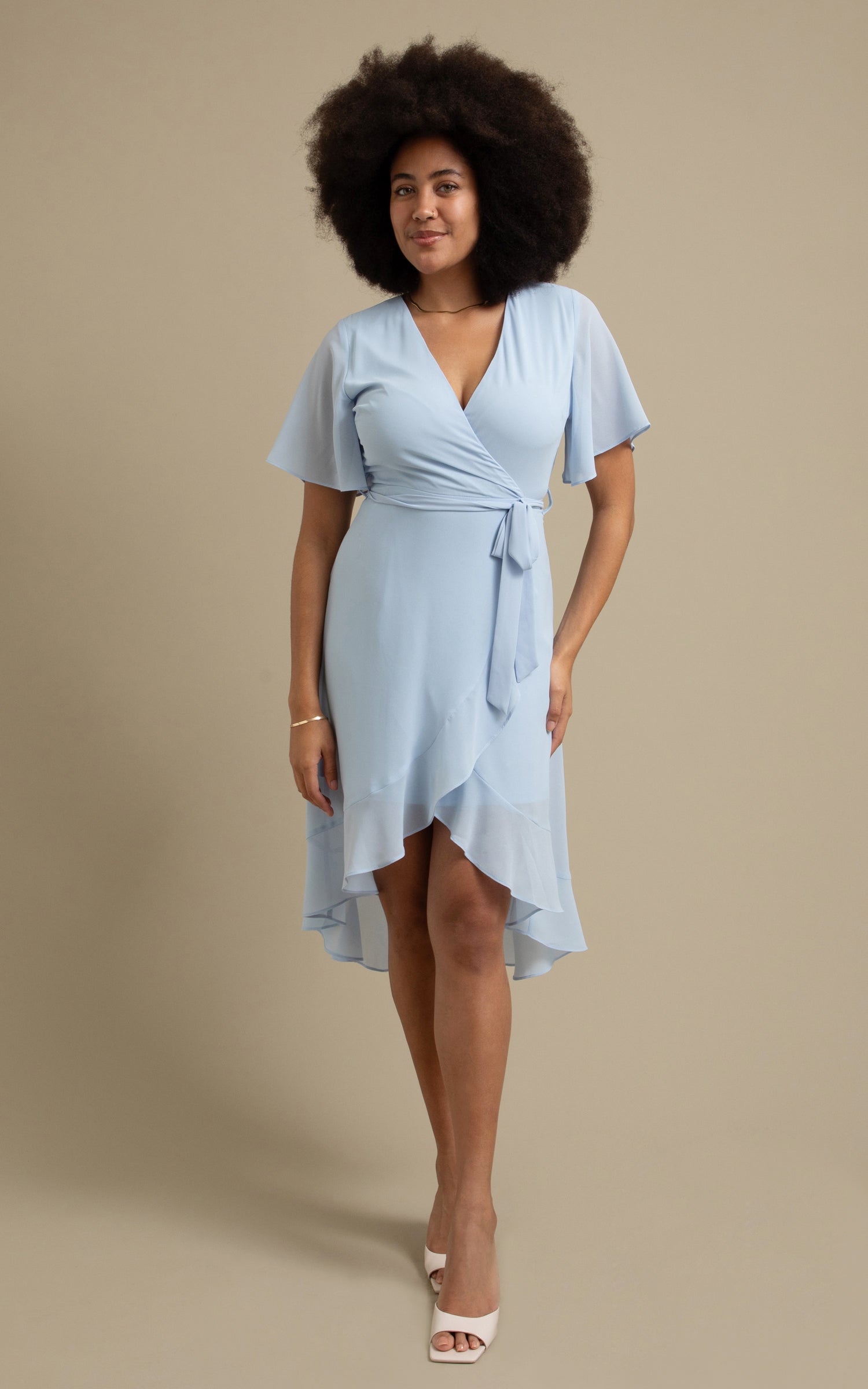 Chiffon Ruffle Wrap Midi Dress | Pagani