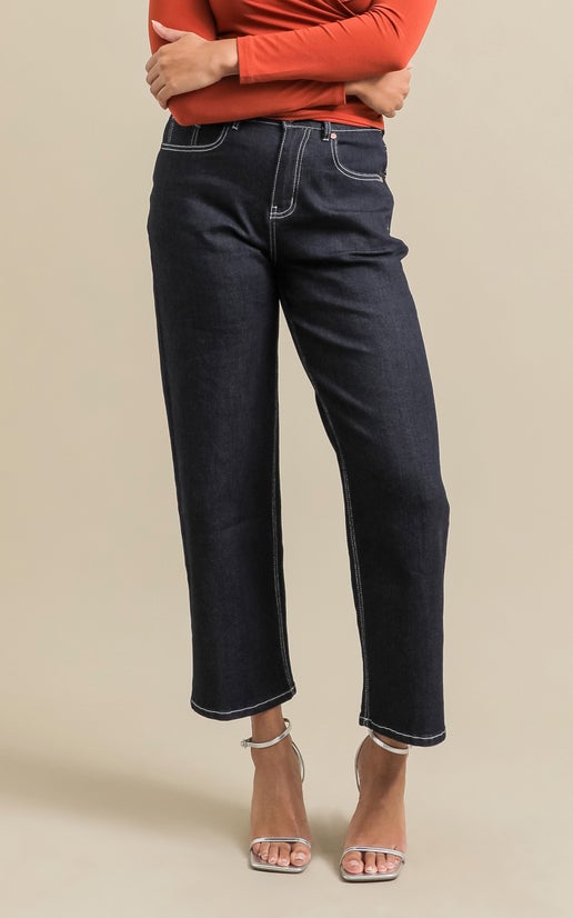 Shop our Contrast Stitch Wide Leg Jeans in Deep indigo | Pagani