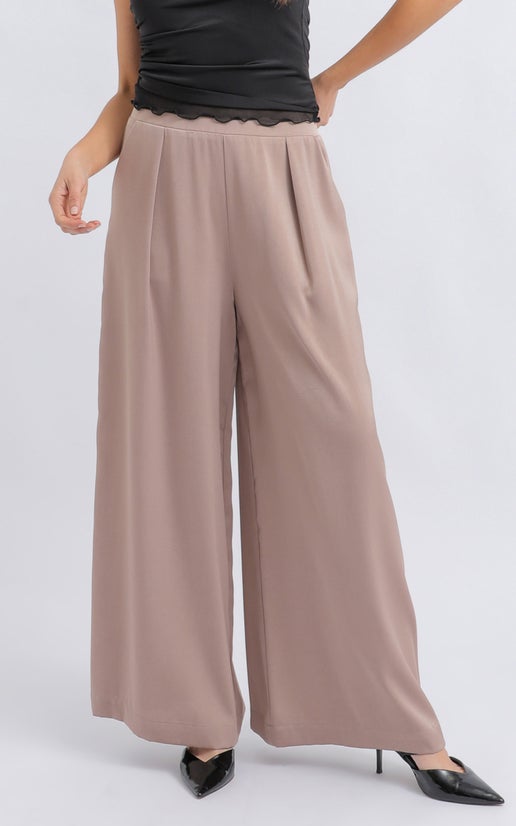 Shop our Crushed Satin Wide Leg Drawcord Pants in Natural | Pagani