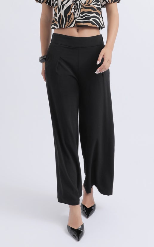 Shop Our Elastic Back Wide Leg Pants In Black Pagani