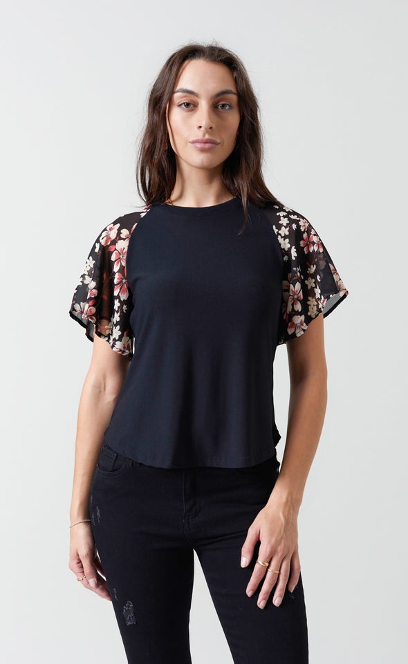 Jersey Chiffon Flutter Sleeve Top Pagani