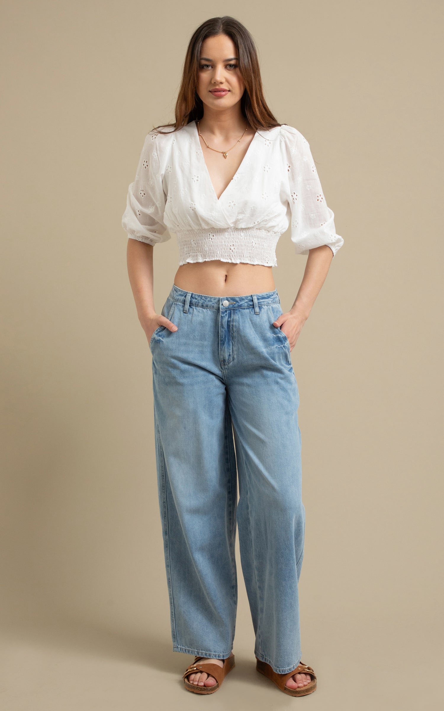 Mid Wash Wide Leg Angle Pocket Jeans | Pagani
