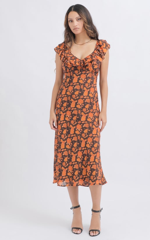 Shop our Ptd Voile Frill Detail Dress in Black/rust | Pagani