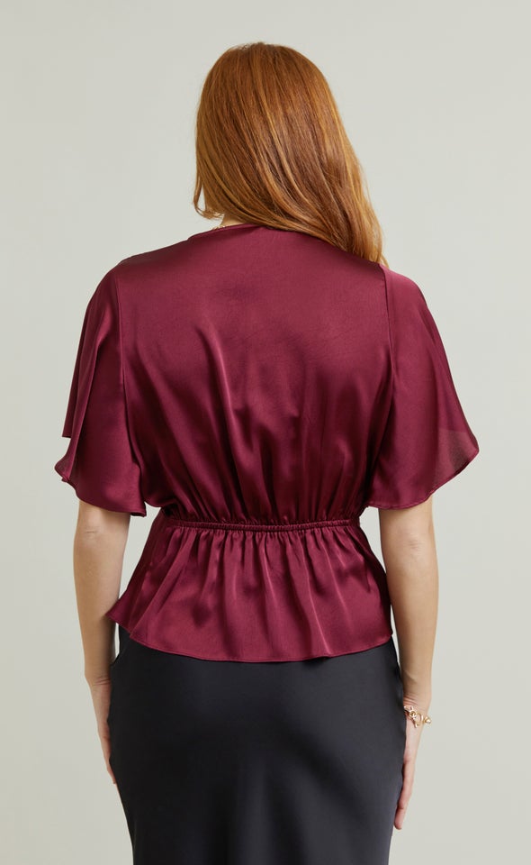 Satin Cross Front Flutter Top | Pagani