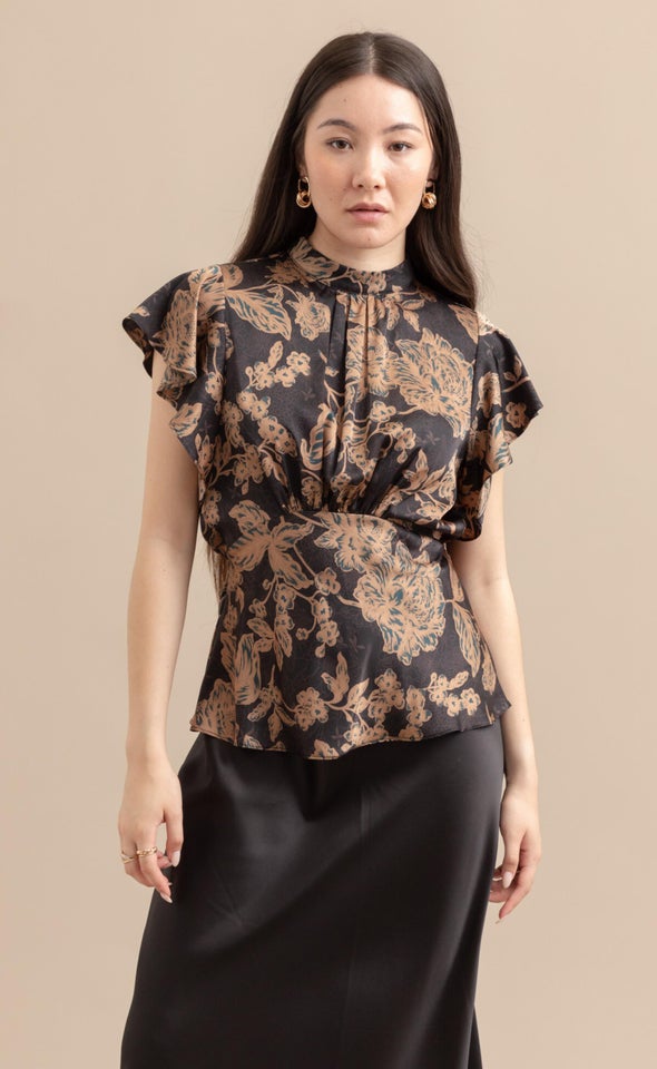 Satin High Neck Flutter Top | Pagani