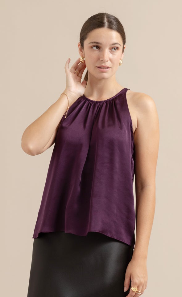 Satin Ruched Halter Shell Top | Pagani
