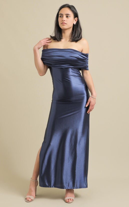Shop our Shine ITY Cold Shoulder Gown in Navy | Pagani