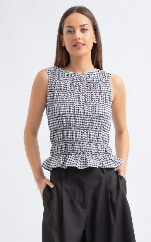 Shop our Shirred Detail High Neck Tank in Black/white | Pagani